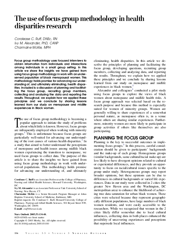 (PDF) The use of focus group methodology in health disparities research