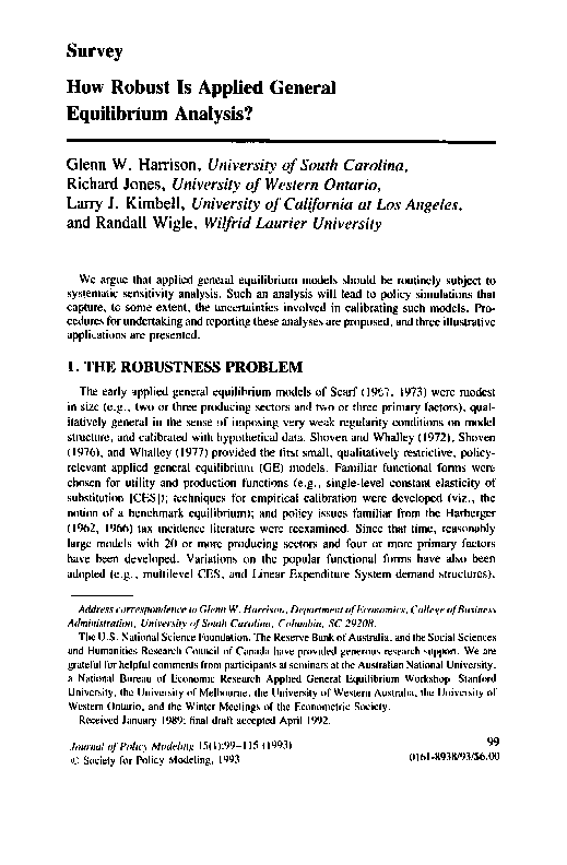 (PDF) How robust is applied general equilibrium analysis?