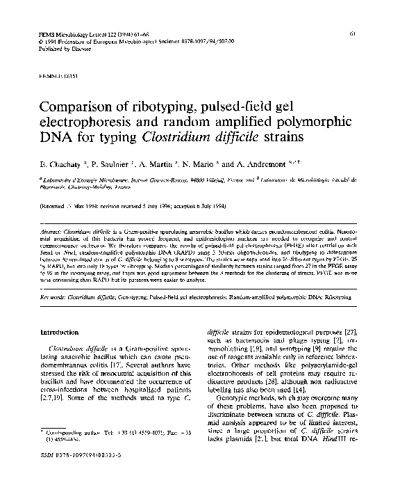 (PDF) Comparison of ribotyping, pulsed-field gel electrophoresis and ...