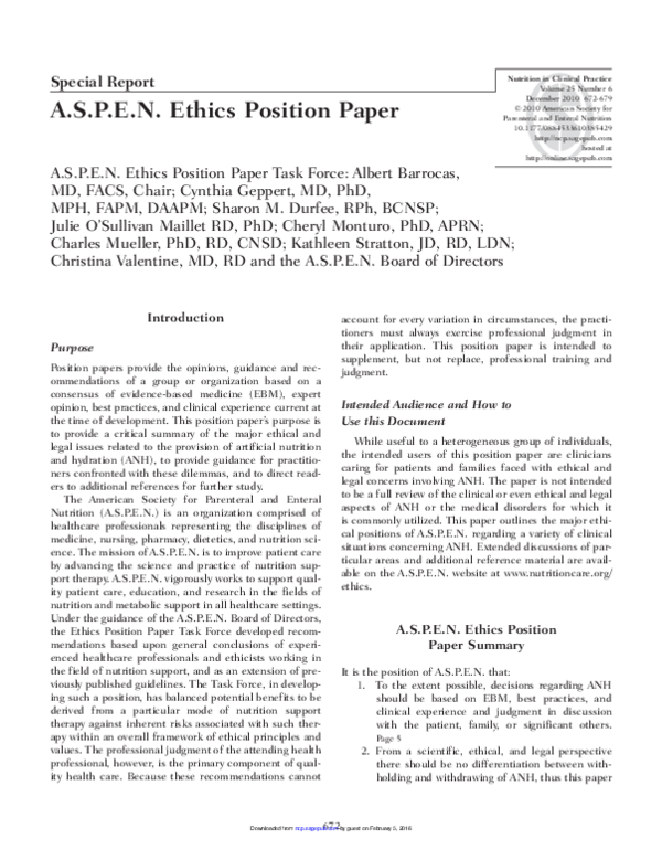 (PDF) A.S.P.E.N. ethics position paper