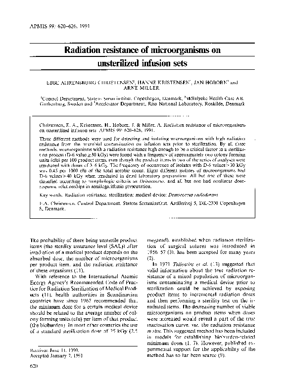 (PDF) Radiation resistance of microorganisms on unsterilized infusion sets