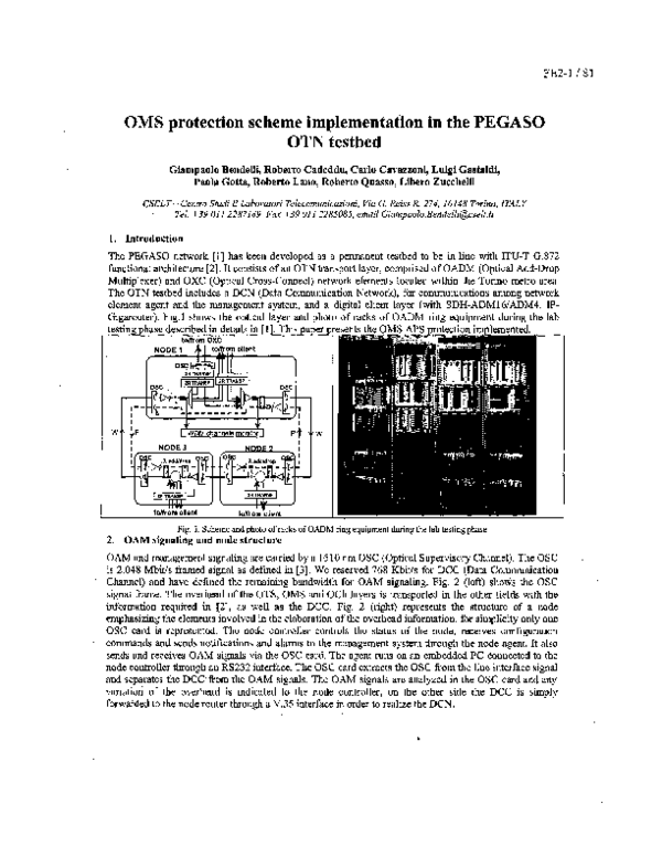 (PDF) OMS protection scheme implementation in the PEGASO OTN testbed