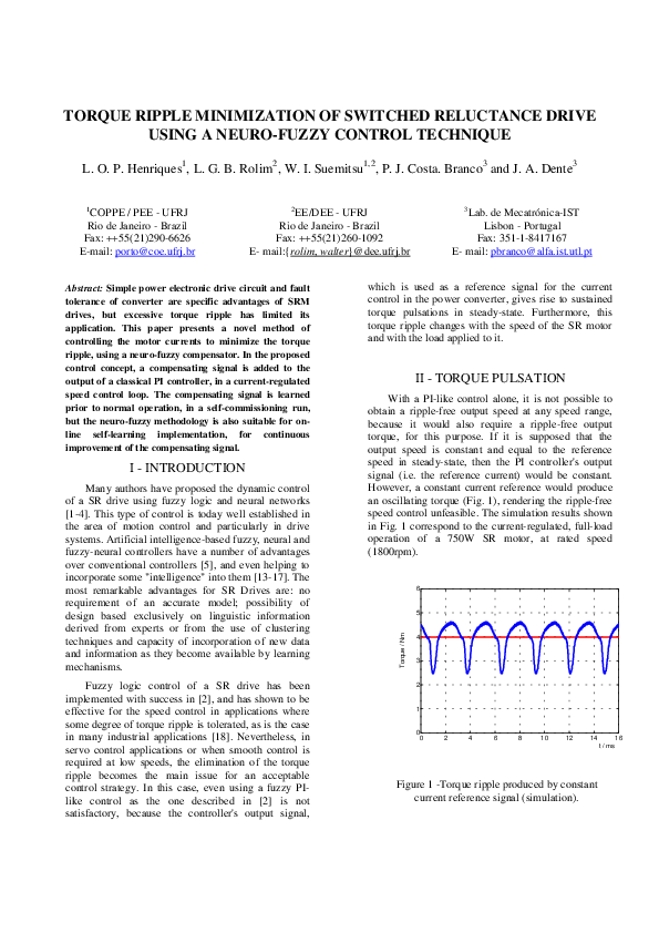 Pdf Torque Ripple Minimization Of A Switched Reluctance Motor By