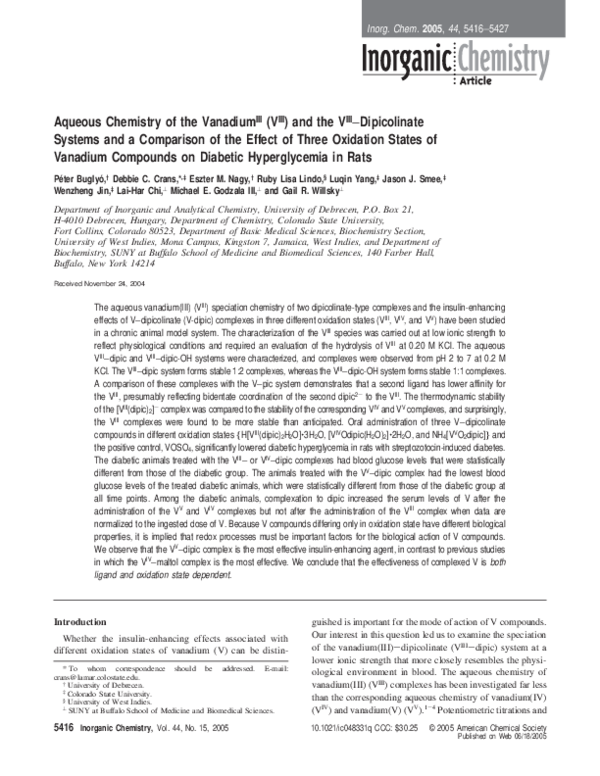 (PDF) Aqueous Chemistry of the Vanadium III (V III ) and the V III − ...
