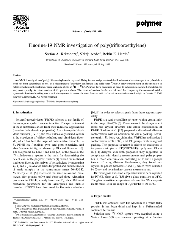 (PDF) Fluorine-19 NMR investigation of poly(trifluoroethylene)