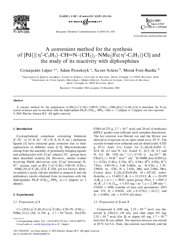 (PDF) A convenient method for the synthesis of [Pd{[(η5-C5H3)–CH N–(CH2 ...