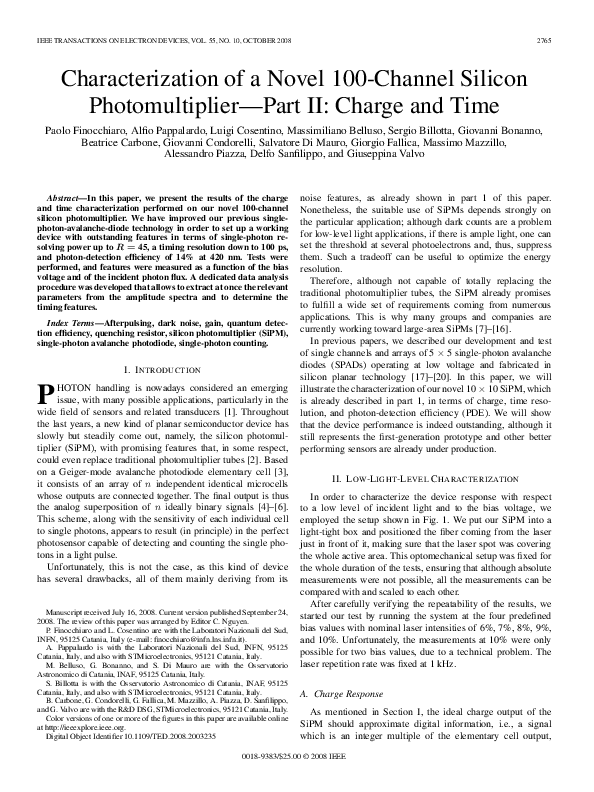 (PDF) Characterization of a Novel 100-Channel Silicon Photomultiplier—Part II: Charge and Time ...