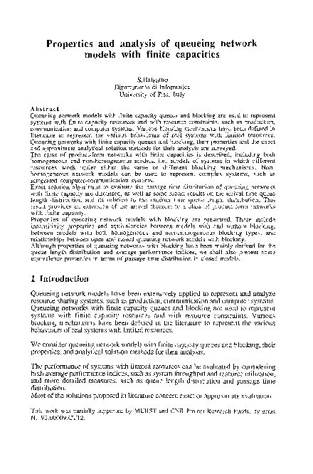 Pdf Properties And Analysis Of Queueing Network Models With Finite Capacities
