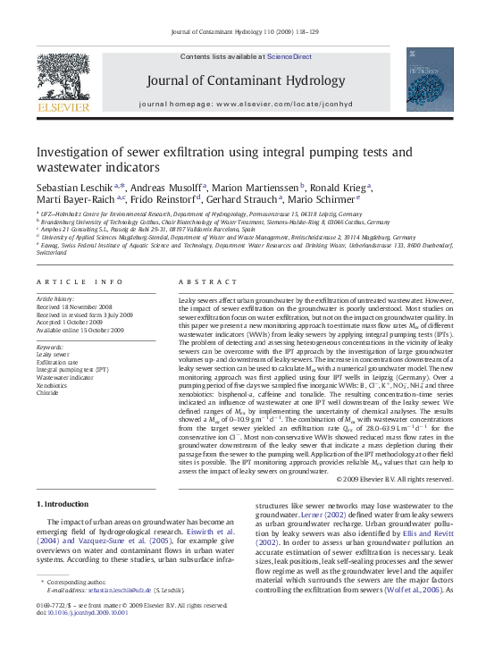(PDF) Investigation of sewer exfiltration using integral pumping tests ...