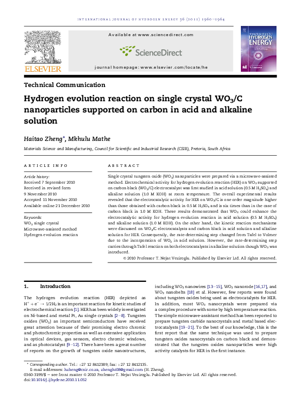 (PDF) Hydrogen evolution reaction on single crystal WO3/C nanoparticles supported on carbon in ...