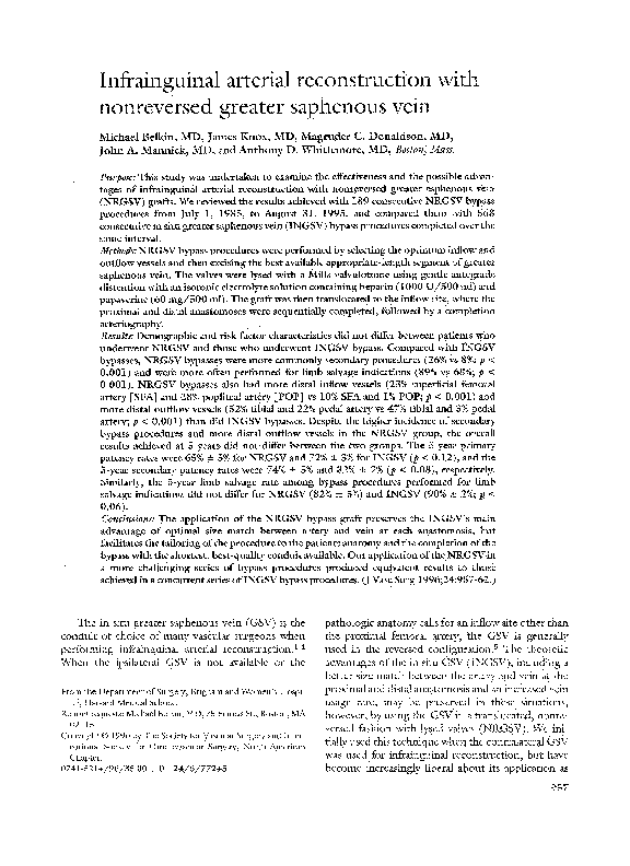 (PDF) Infrainguinal arterial reconstruction with nonreversed greater ...
