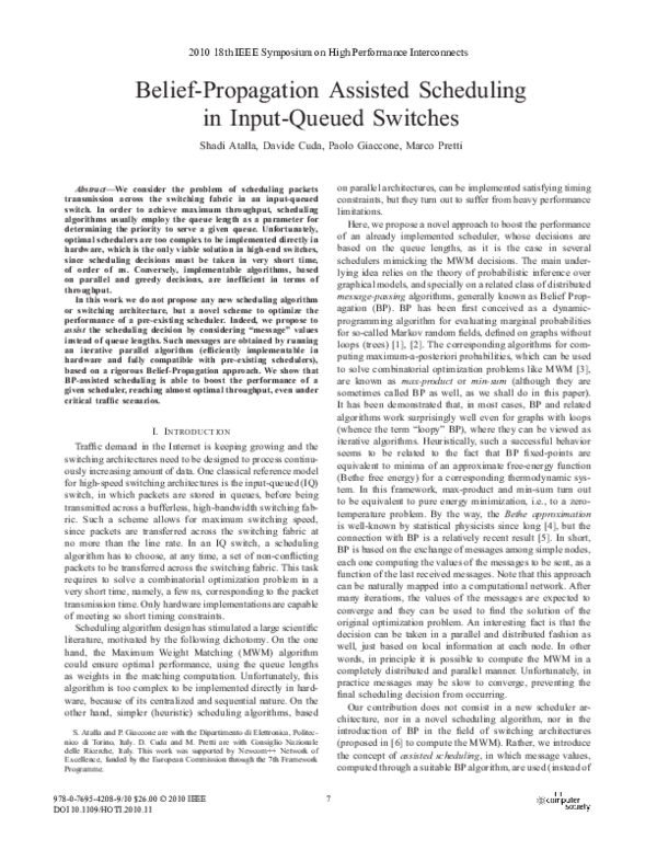 (PDF) Belief-Propagation-Assisted Scheduling in Input-Queued Switches