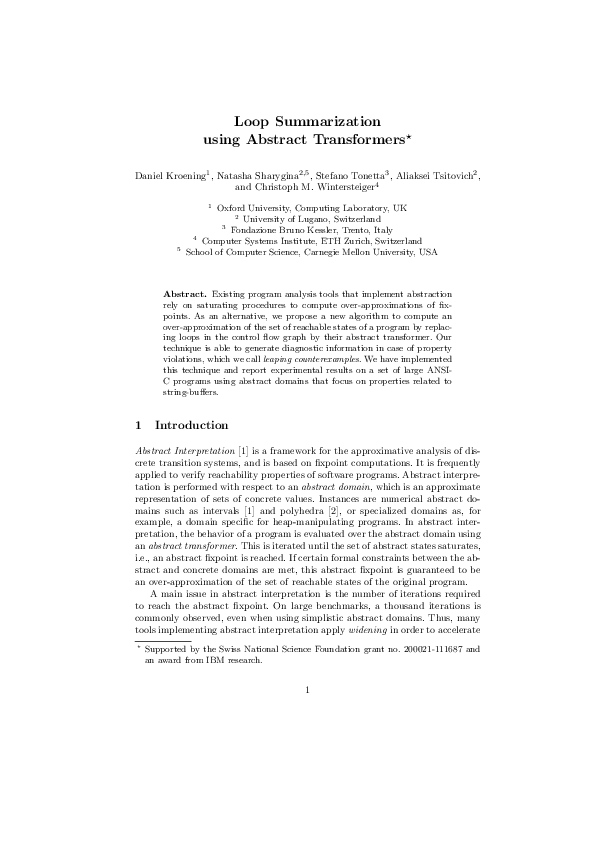 (PDF) Loop summarization using abstract transformers