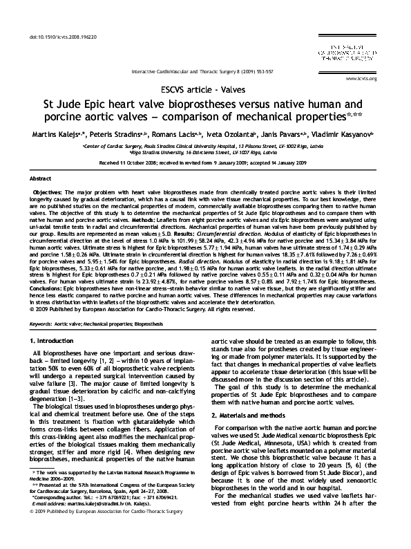(PDF) ESCVS article - Valves St Jude Epic heart valve bioprostheses ...