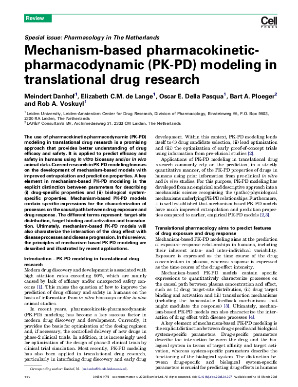 (PDF) Mechanism-based pharmacokinetic-pharmacodynamic (PK-PD) modeling ...