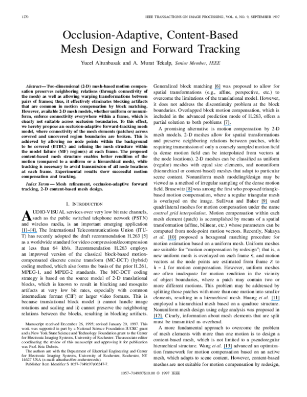 (PDF) Occlusion-adaptive, content-based mesh design and forward tracking