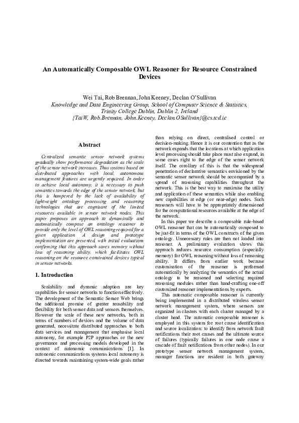 (PDF) An Automatically Composable OWL Reasoner for Resource Constrained Devices