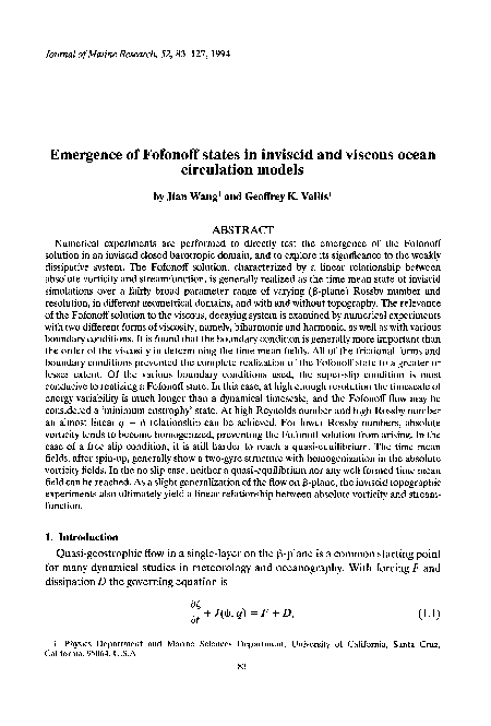 (PDF) Emergence of Fofonoff states in inviscid and viscous ocean ...