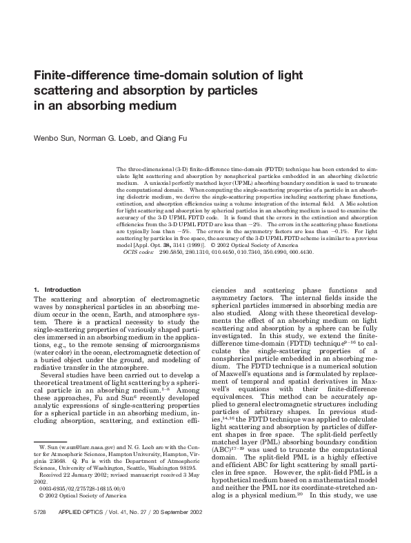 (PDF) Finite-difference time-domain solution of light scattering by an infinite dielectric ...