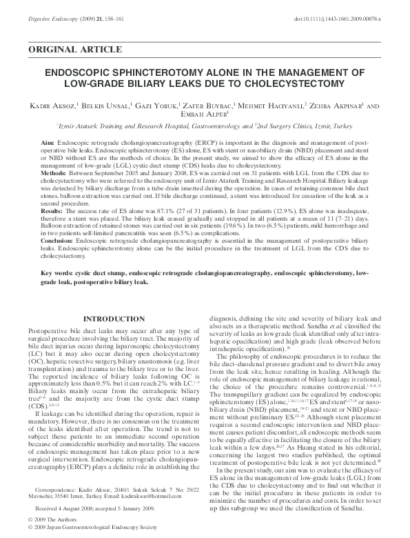(PDF) ENDOSCOPIC SPHINCTEROTOMY ALONE IN THE MANAGEMENT OF LOW-GRADE ...