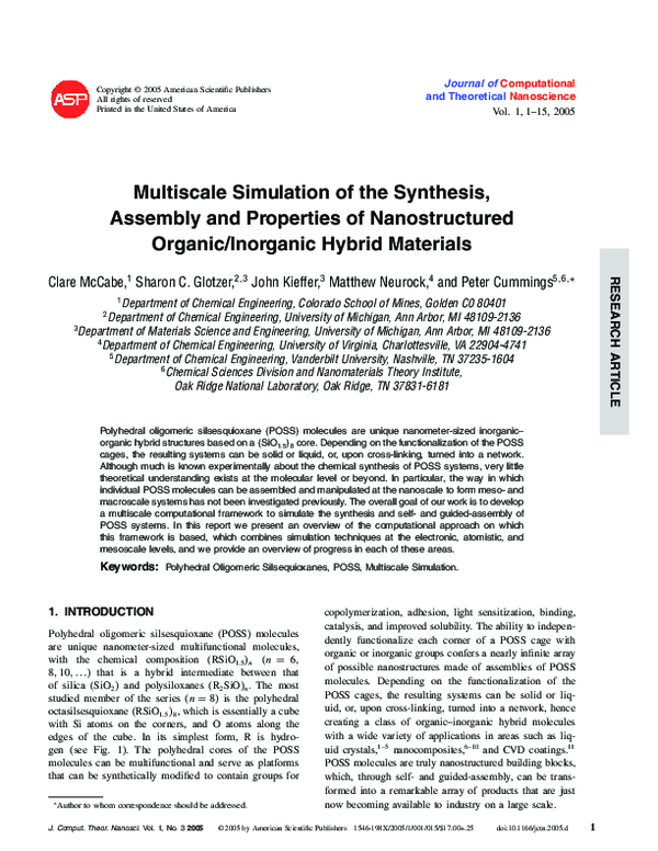 (PDF) Multiscale Simulation of the Synthesis, Assembly and Properties of Nanostructured Organic ...