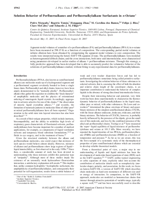 (PDF) Solution Behavior of Perfluoroalkanes and Perfluoroalkylalkane ...