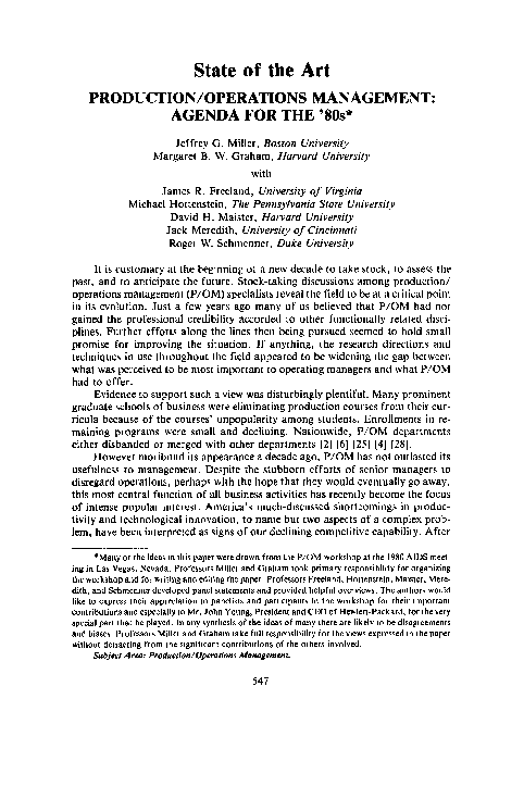 (PDF) PRODUCTION/OPERATIONS MANAGEMENT: AGENDA FOR THE '80s