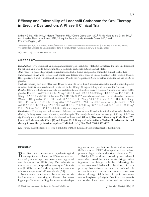 (PDF) Efficacy and Tolerability of Lodenafil Carbonate for Oral Therapy ...