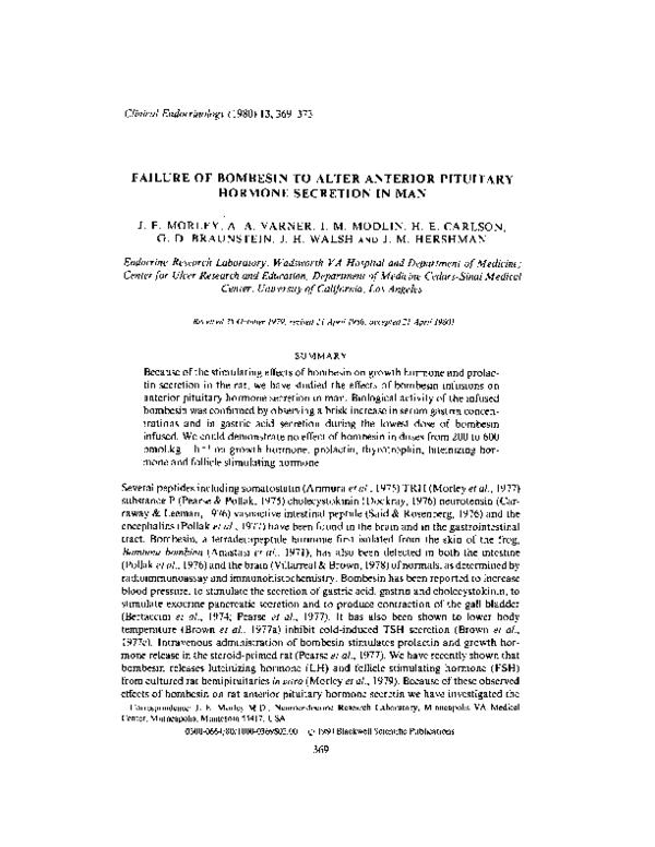 (PDF) FAILURE OF BOMBESIN TO ALTER ANTERIOR PITUITARY HORMONE SECRETION ...