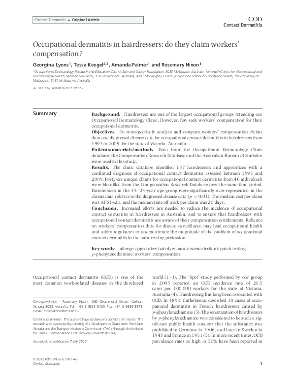 (PDF) Occupational dermatitis in hairdressers: do they claim workers ...