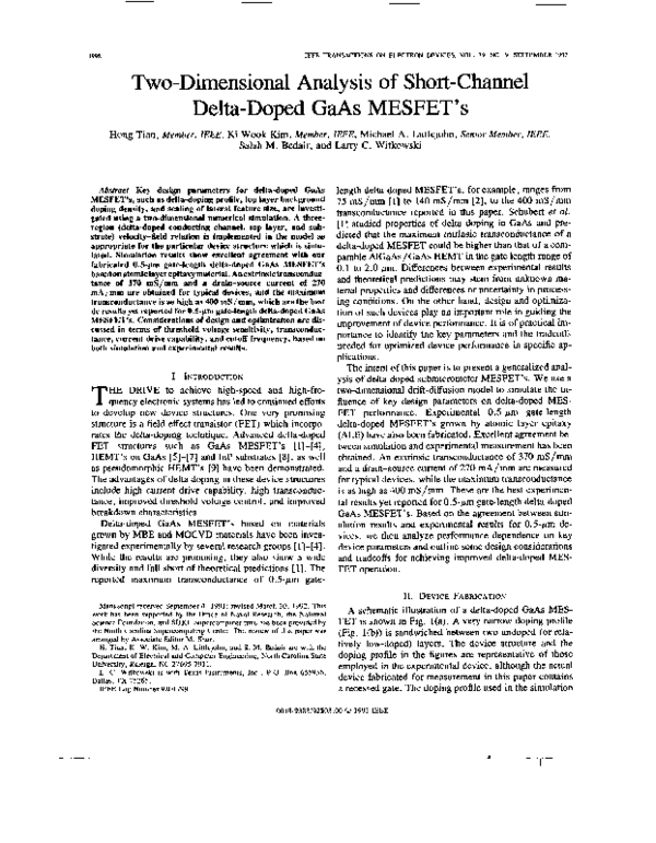 (PDF) Two-dimensional analysis of short-channel delta-doped GaAs MESFETs