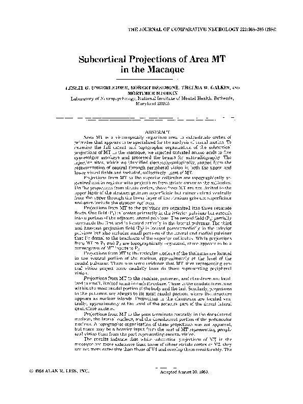 (PDF) Subcortical Projections of Area V2 in the Macaque