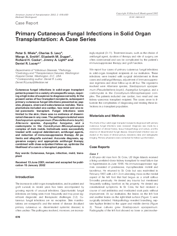 (PDF) Primary Cutaneous Fungal Infections in Solid Organ ...
