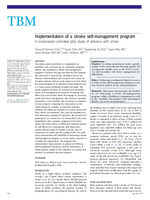 (PDF) Implementation of a stroke self-management program