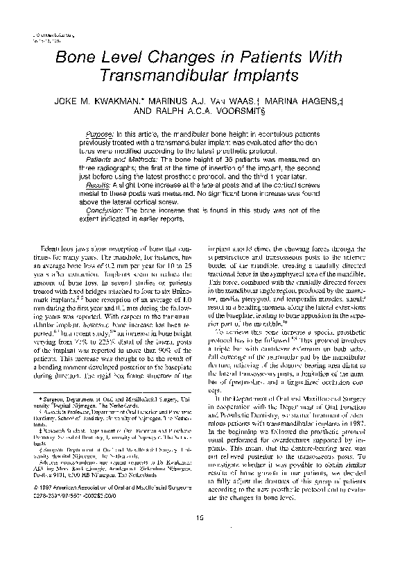 (PDF) Bone level changes in patients with transmandibular implants