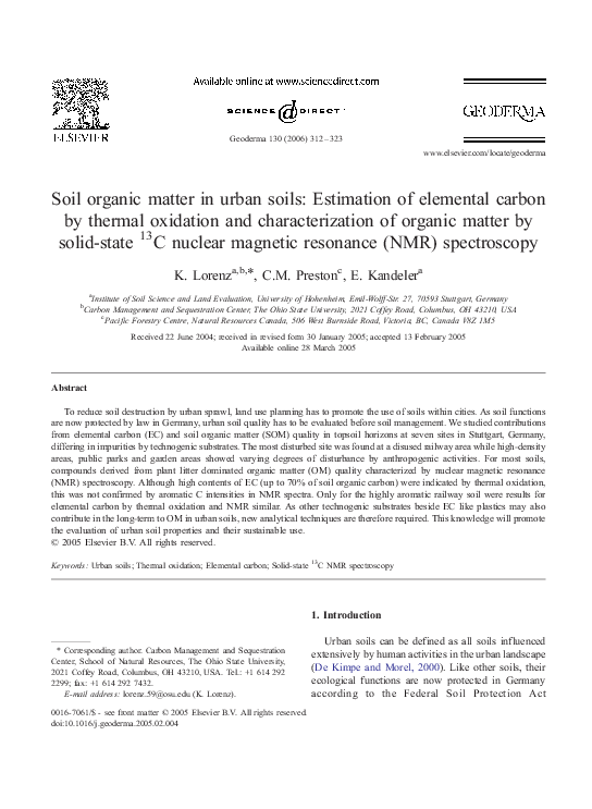 (PDF) Soil organic matter in urban soils: Estimation of elemental carbon by thermal oxidation ...