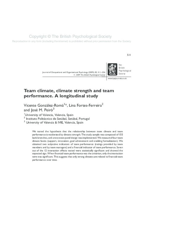 (PDF) Team climate, climate strength and team performance. A ...