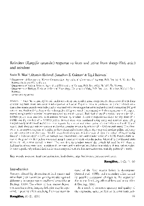 (PDF) Reindeer (Rangifer tarandus) response to feces and urine from ...