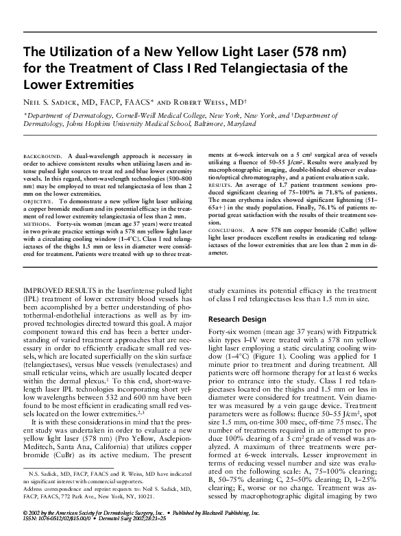 (PDF) The Utilization of a New Yellow Light Laser (578 nm) for the ...
