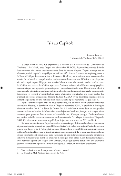 (PDF) Laurent Bricault, Isis au Capitole (2010)