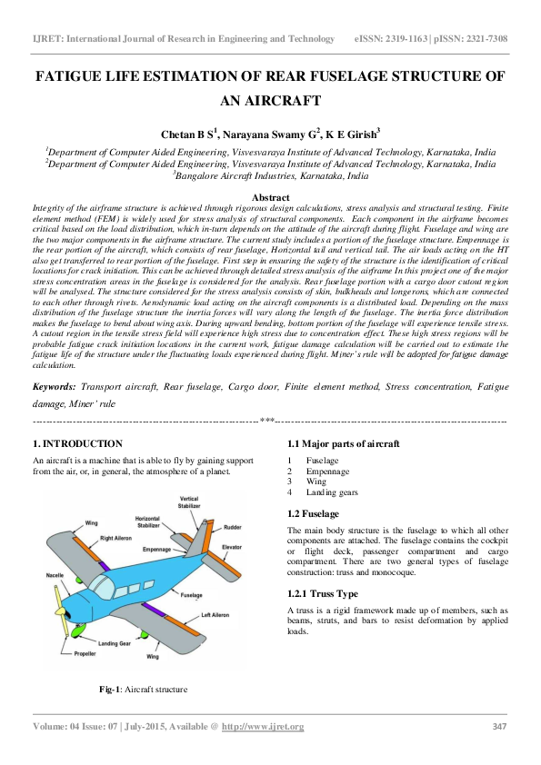 (PDF) FATIGUE LIFE ESTIMATION OF REAR FUSELAGE STRUCTURE OF AN AIRCRAFT
