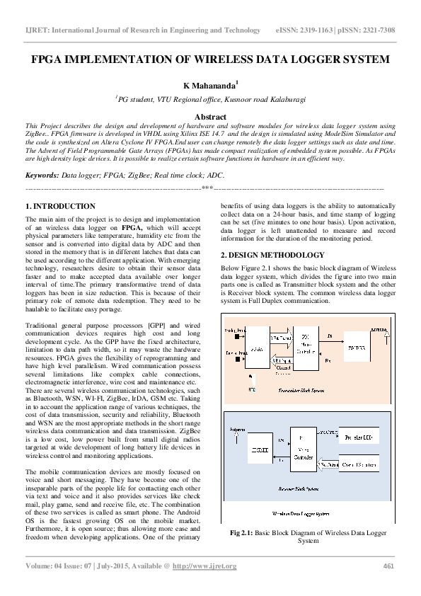 (PDF) FPGA IMPLEMENTATION OF WIRELESS DATA LOGGER SYSTEM (PDF) FPGA IMPLEMENTATION OF WIRELESS DATA LOGGER SYSTEM