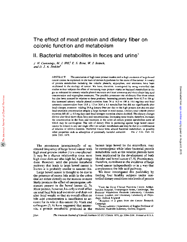 (PDF) The effect of meat protein and dietary fiber on colonic function ...