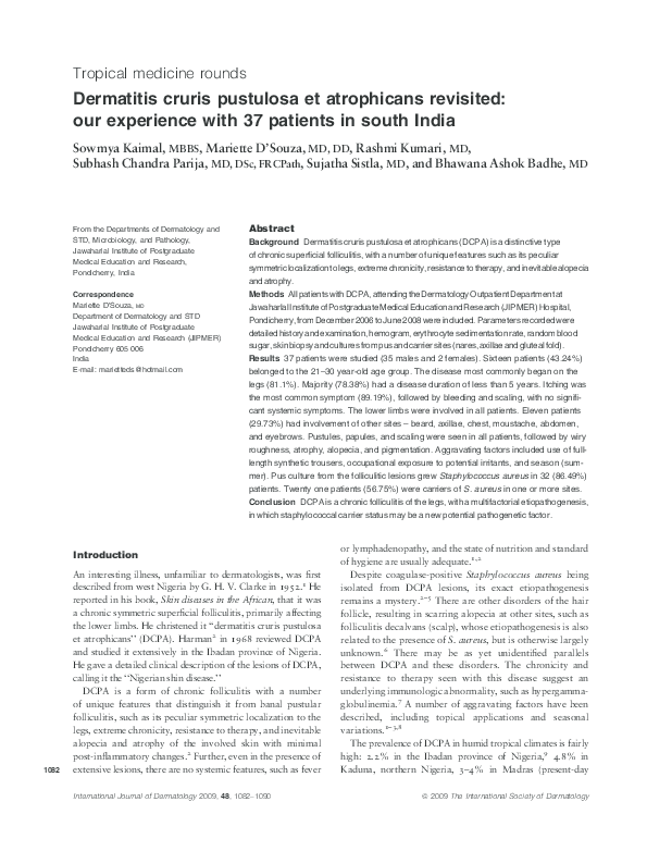 (PDF) Dermatitis cruris pustulosa et atrophicans revisited: our ...