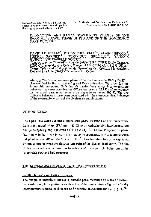 (PDF) Diffraction and Raman scattering studies of the incommensurate ...