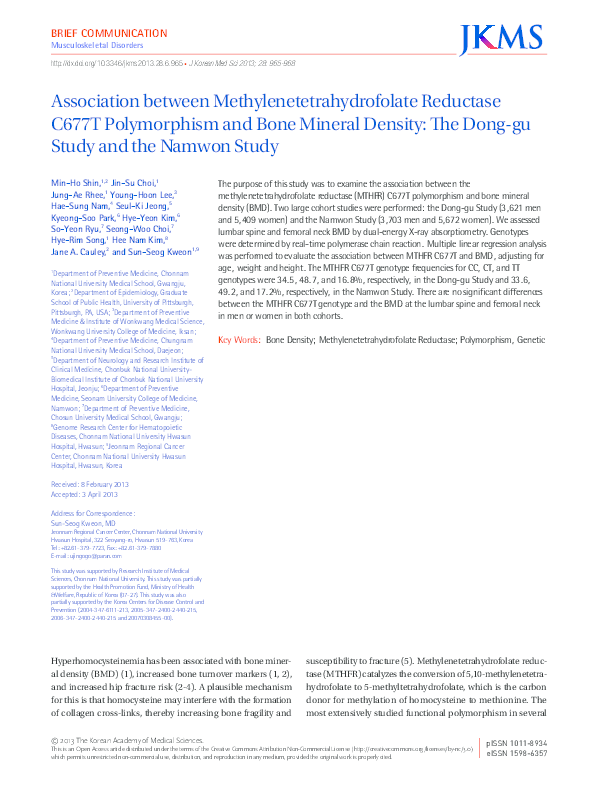 (PDF) Association between methylenetetrahydrofolate reductase ( MTHFR ) C677T polymorphism and ...