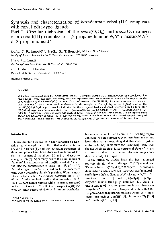 Pdf Synthesis And Characterization Of Hexadentate Cobalt Iii Complexes With Novel Edta Type