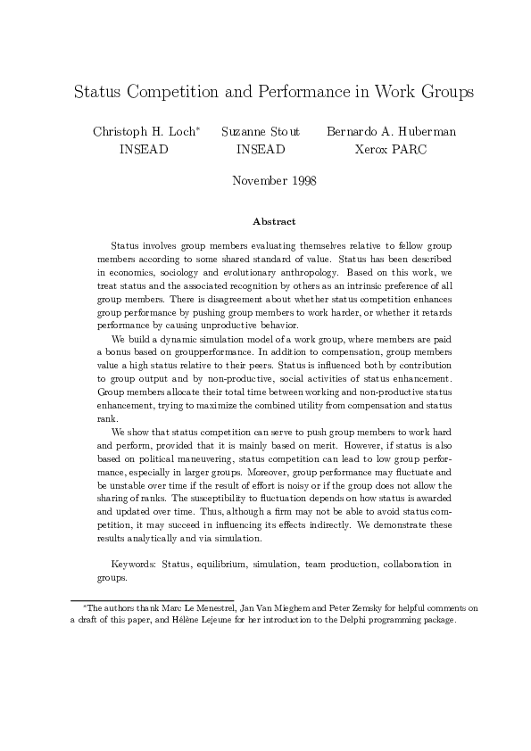 (PDF) Status competition and performance in work groups