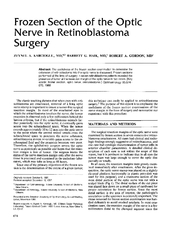 (PDF) Frozen Section of the Optic Nerve in Retlnoblastoma Surgery