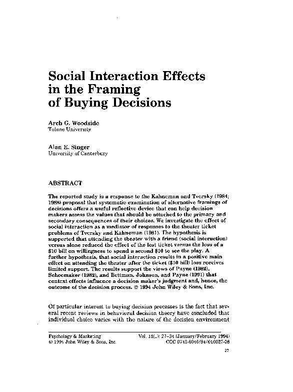 (PDF) Social interaction effects in the framing of buying decisions